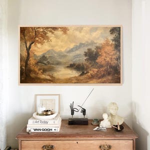 Beautiful Fall Autumn Mountain Landscape Oil Painting, Antique Artwork ...