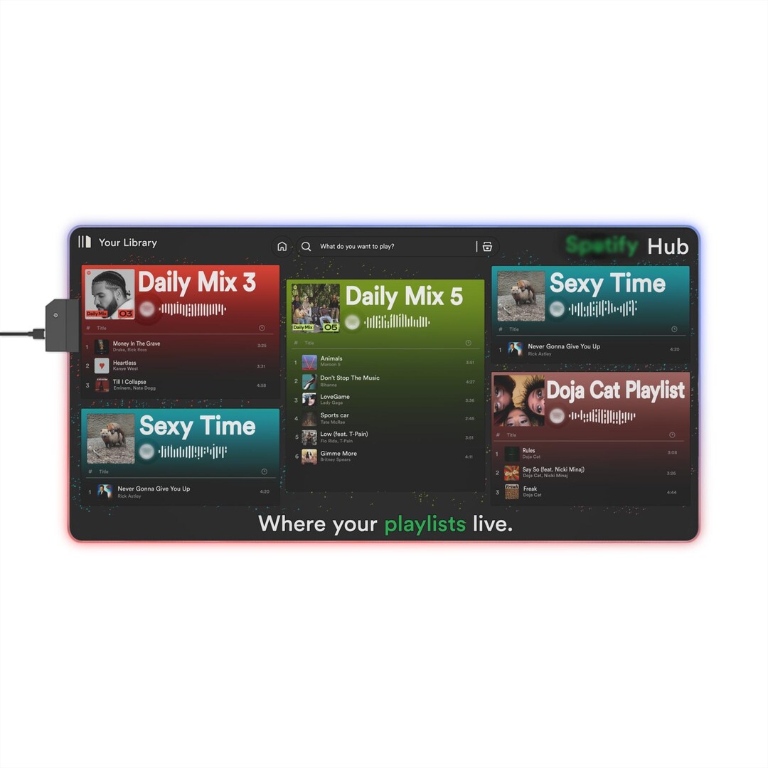 Custom Spotify Playlist Mouse Pad, LED Gaming Desk Mat - Etsy