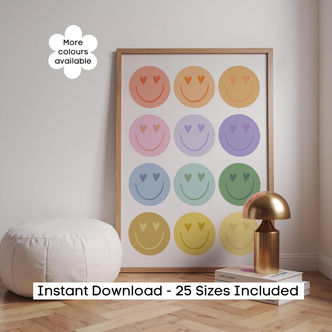 Multicoloured Happy Face Wall Art Print (digital Download) - Etsy