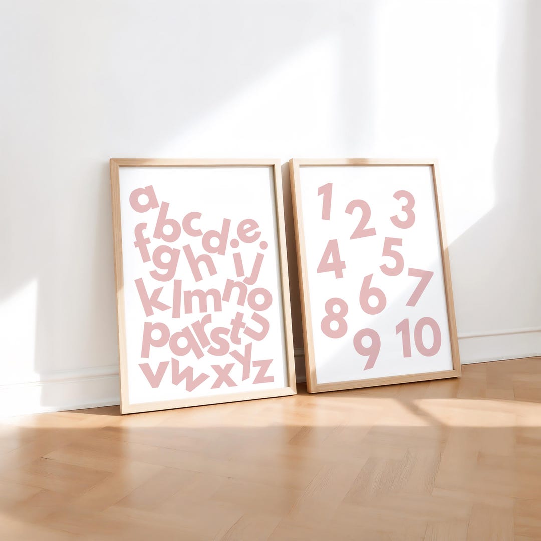 Pink Alphabet & Numbers Print Set: Modern Nursery Art (digital Download ...