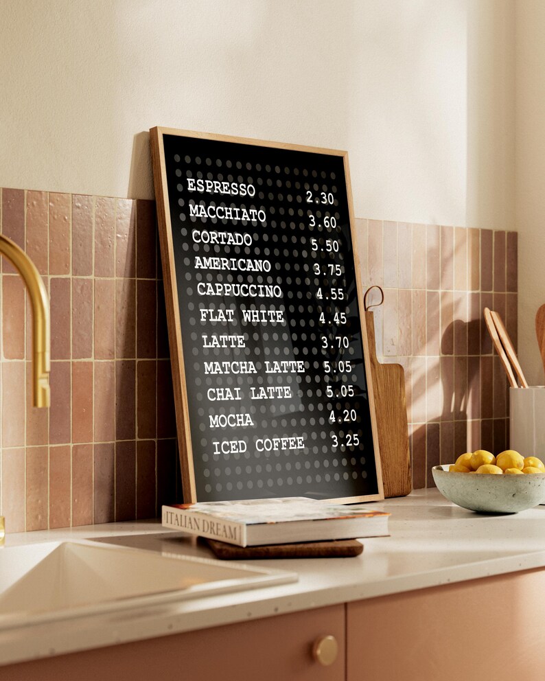 Coffee Bar Menu Print, Coffee Shop Print, Minimalist Kitchen Art ...