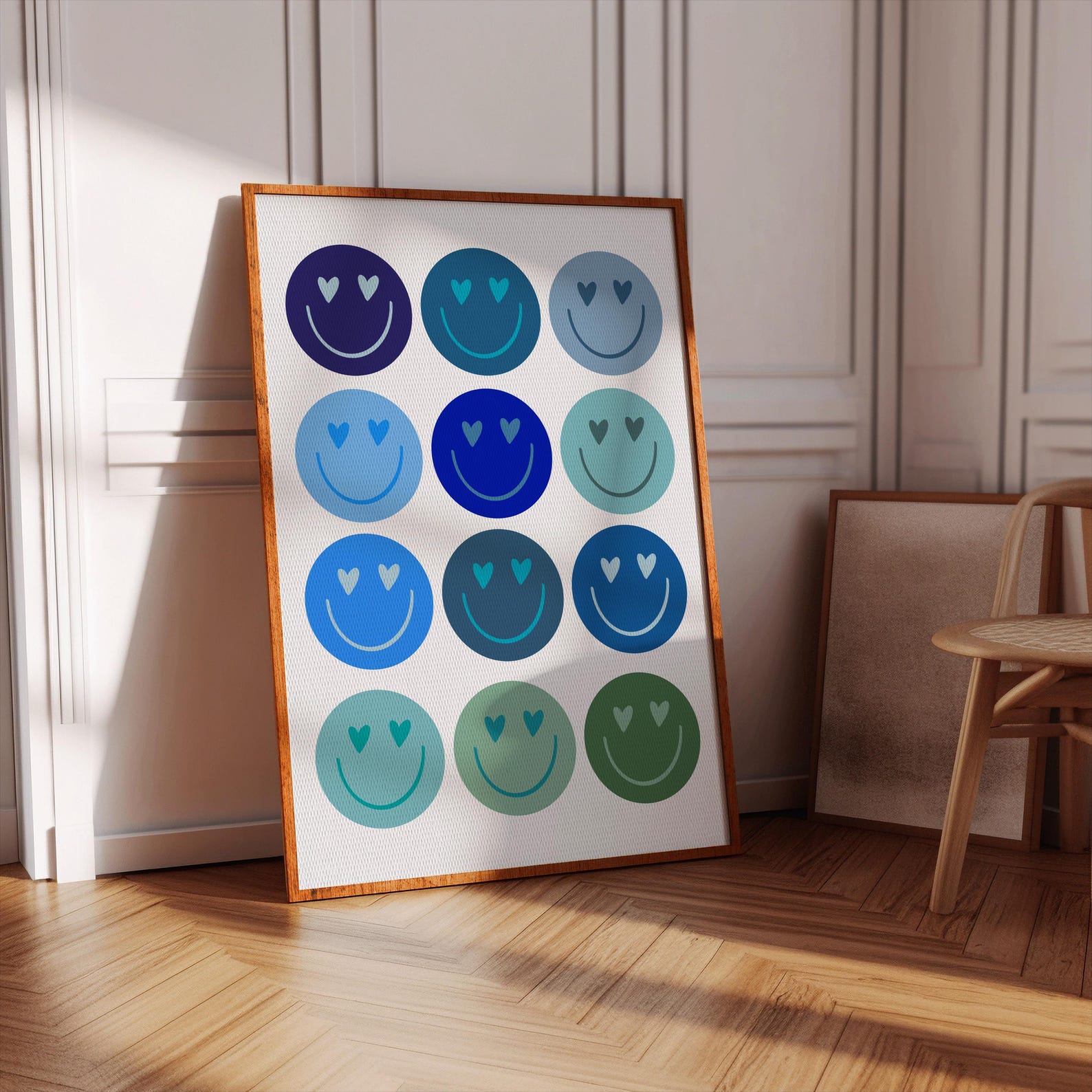 Blue Happy Face Print, Retro Happy Face Printable, Colourful Happy Face ...