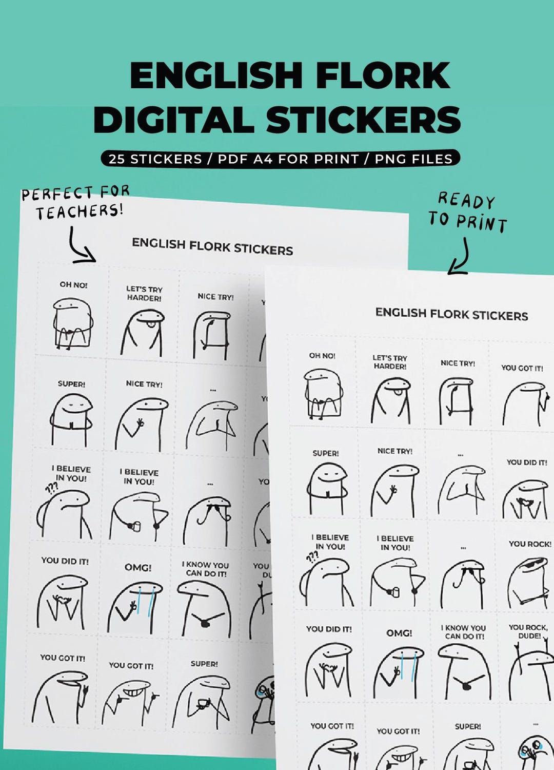 Flork Meme Stickers for Teachers, Digital PNG, PDF Print - Etsy