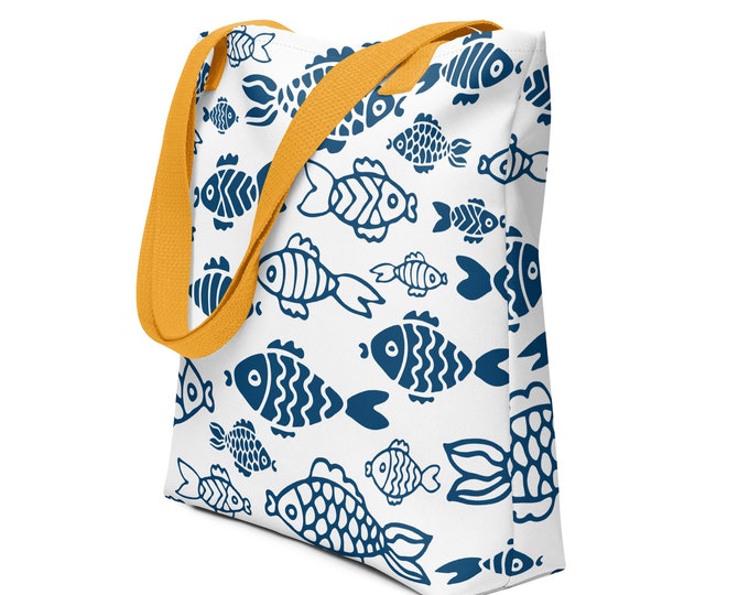 Fish Cotton Tote Bag, Fish Tote Bag, Fish Bag, Design by Miumaxgift ...