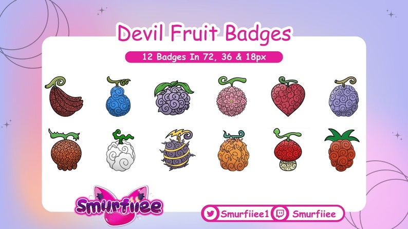 12 Twitch Sub Badges Devil Fruits Bit Badges One Piece Stream Discord ...