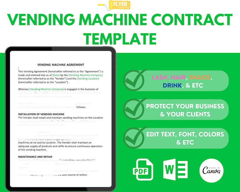 Vending Business Contract, Lash | Hair | Snack | Drink | Vendors ...