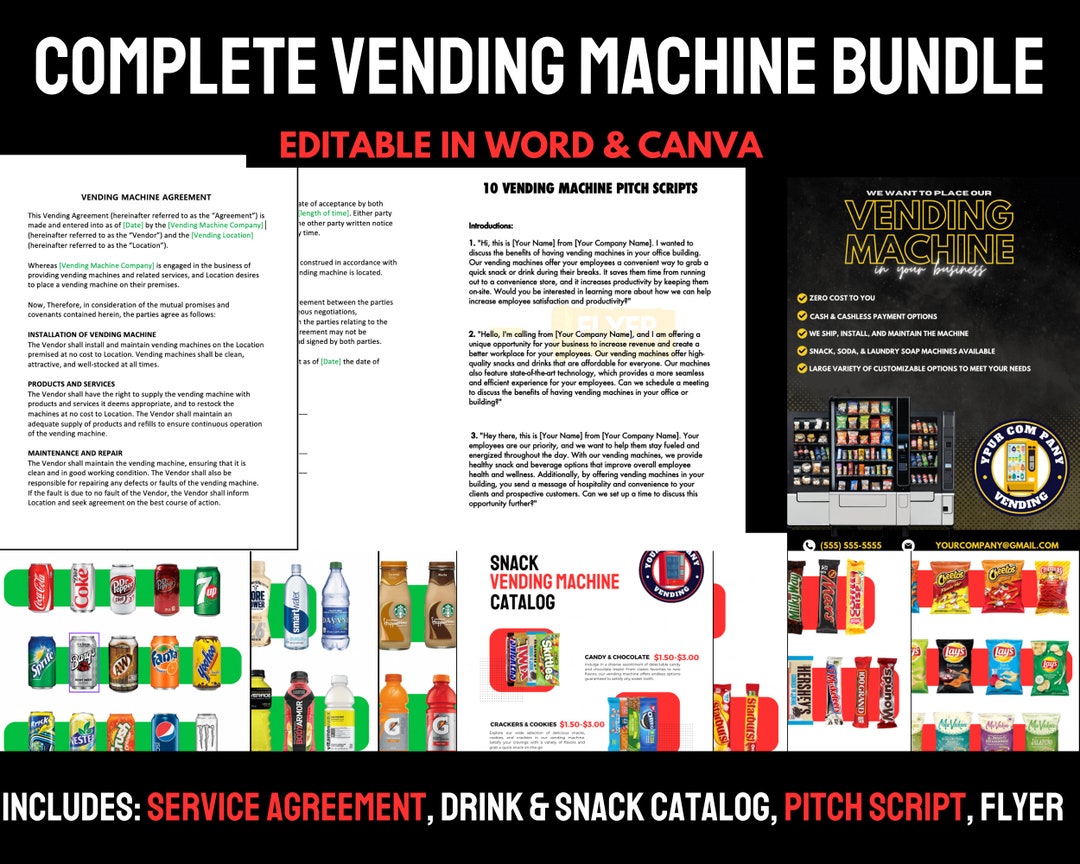 Vending Machine Bundle | Service Agreement | Flyer | Drink & Snack ...