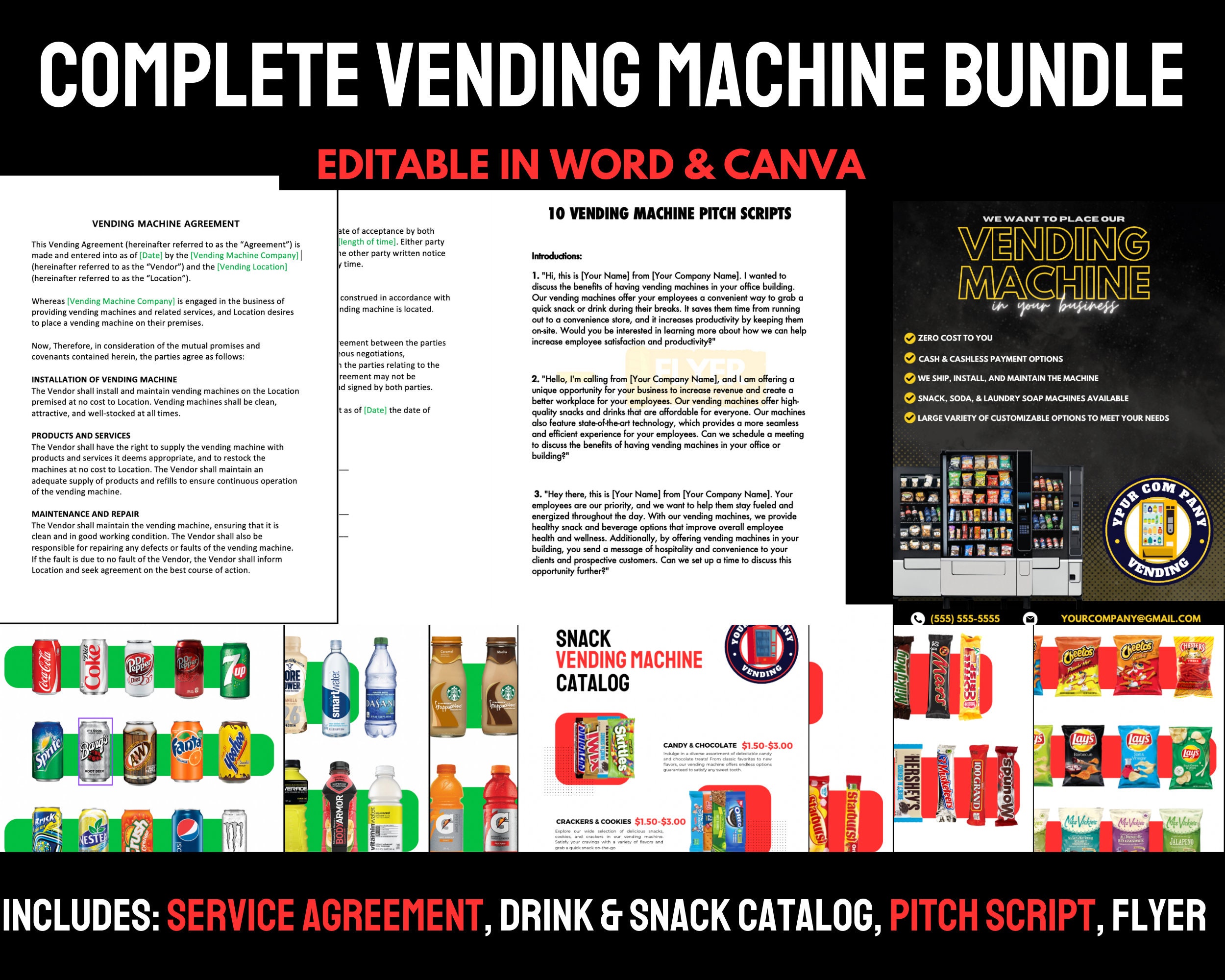 Vending Machine Bundle | Service Agreement | Flyer | Drink & Snack ...