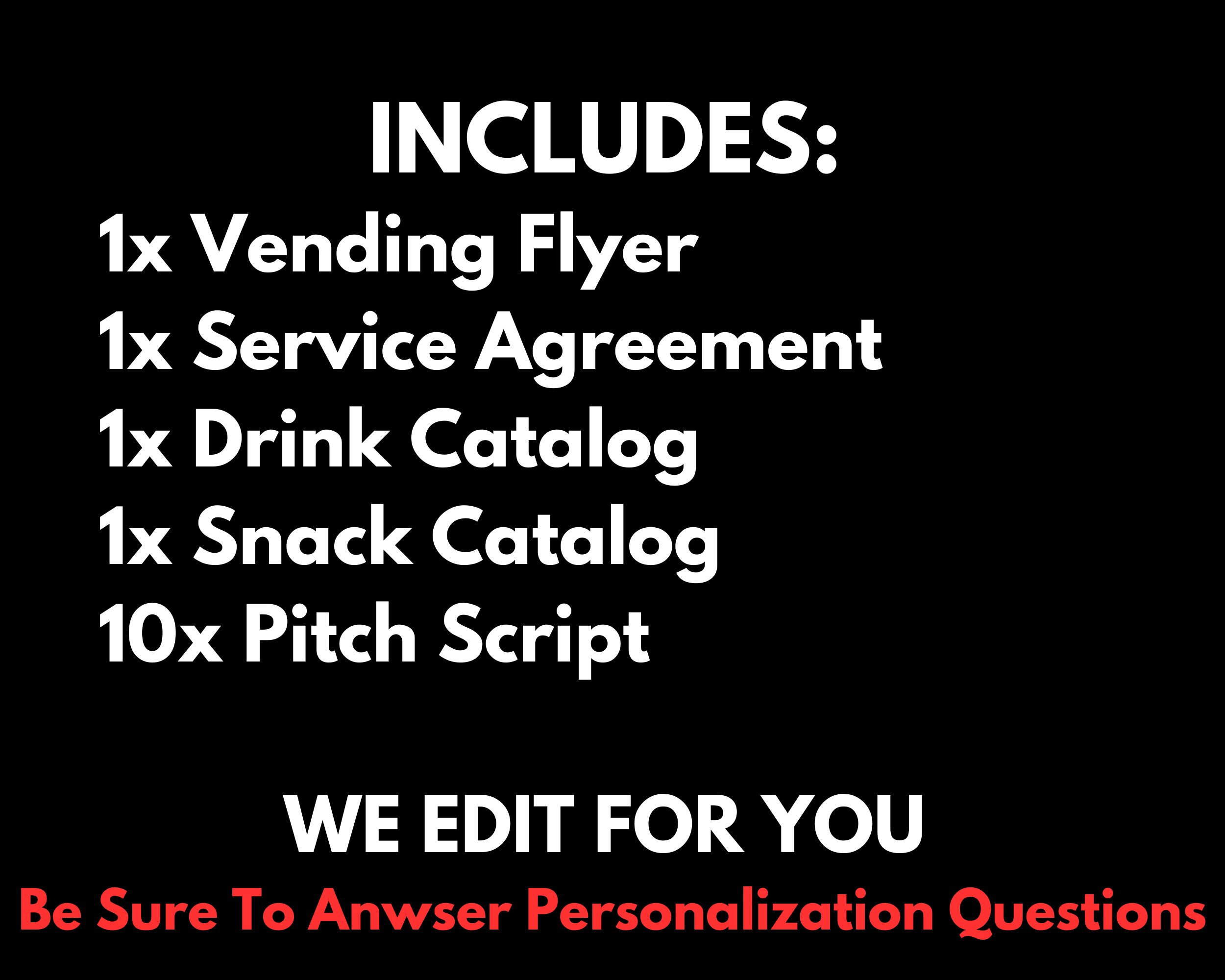 Vending Machine Bundle | WE Edit for You | Service Agreement | Flyer | Drink & Snack Catalog ...