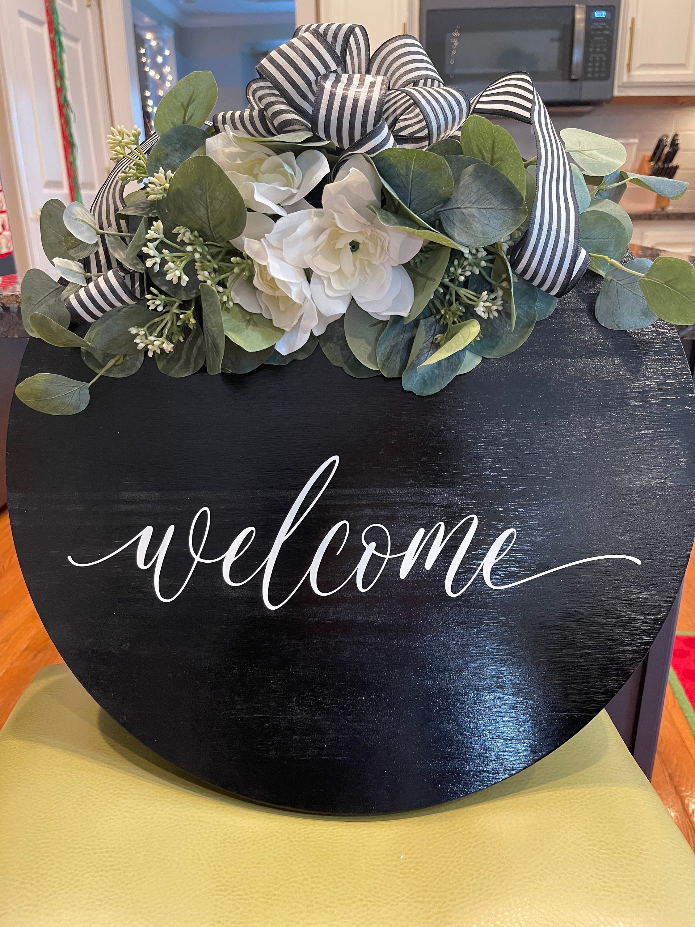 Welcome Sign, Wooden Front Porch Sign, Round Welcome Wreath Sign, Front ...