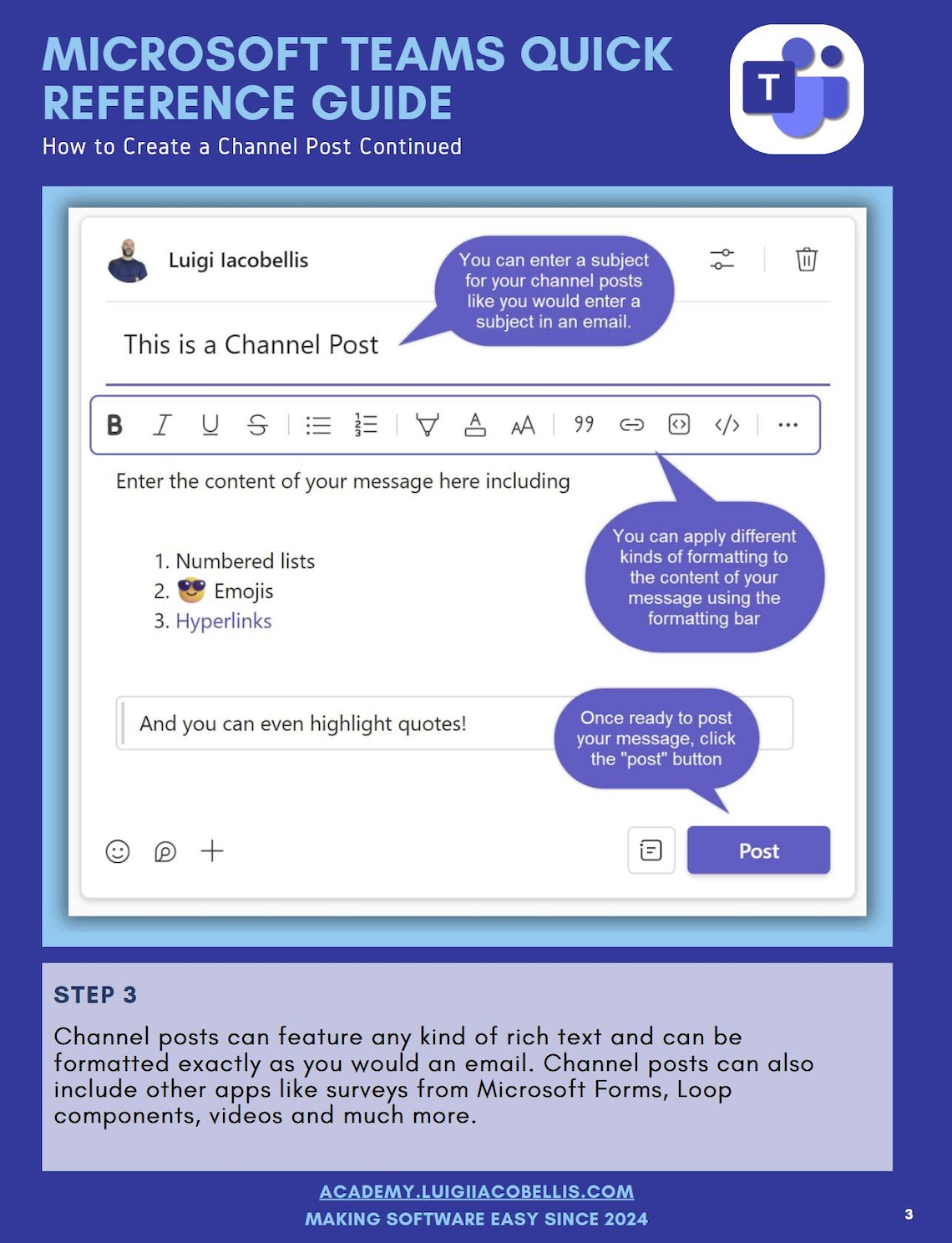 Microsoft Teams Quick Reference Guide - Chat Messages and Channel Posts ...