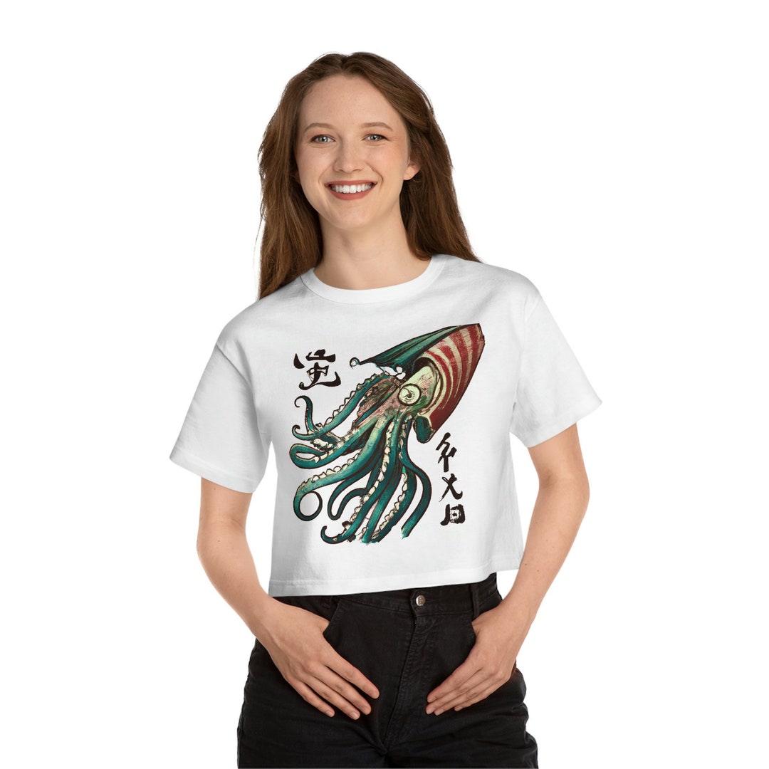 Giant Squid T-shirt, Ukiyo-e Anime Style Crop Top. Vampire Squid ...