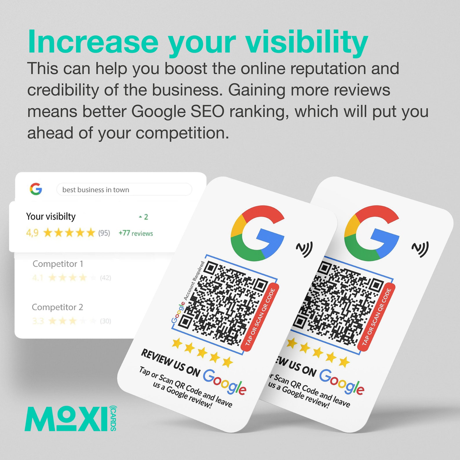 4 NFC Contactless Google Review Cards, Single Sided Card, PVC Feedback ...