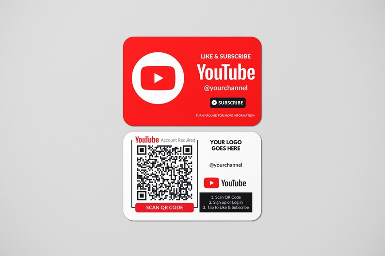 Youtube Business Card Logo QR Code Design Subscribe Cards - Etsy
