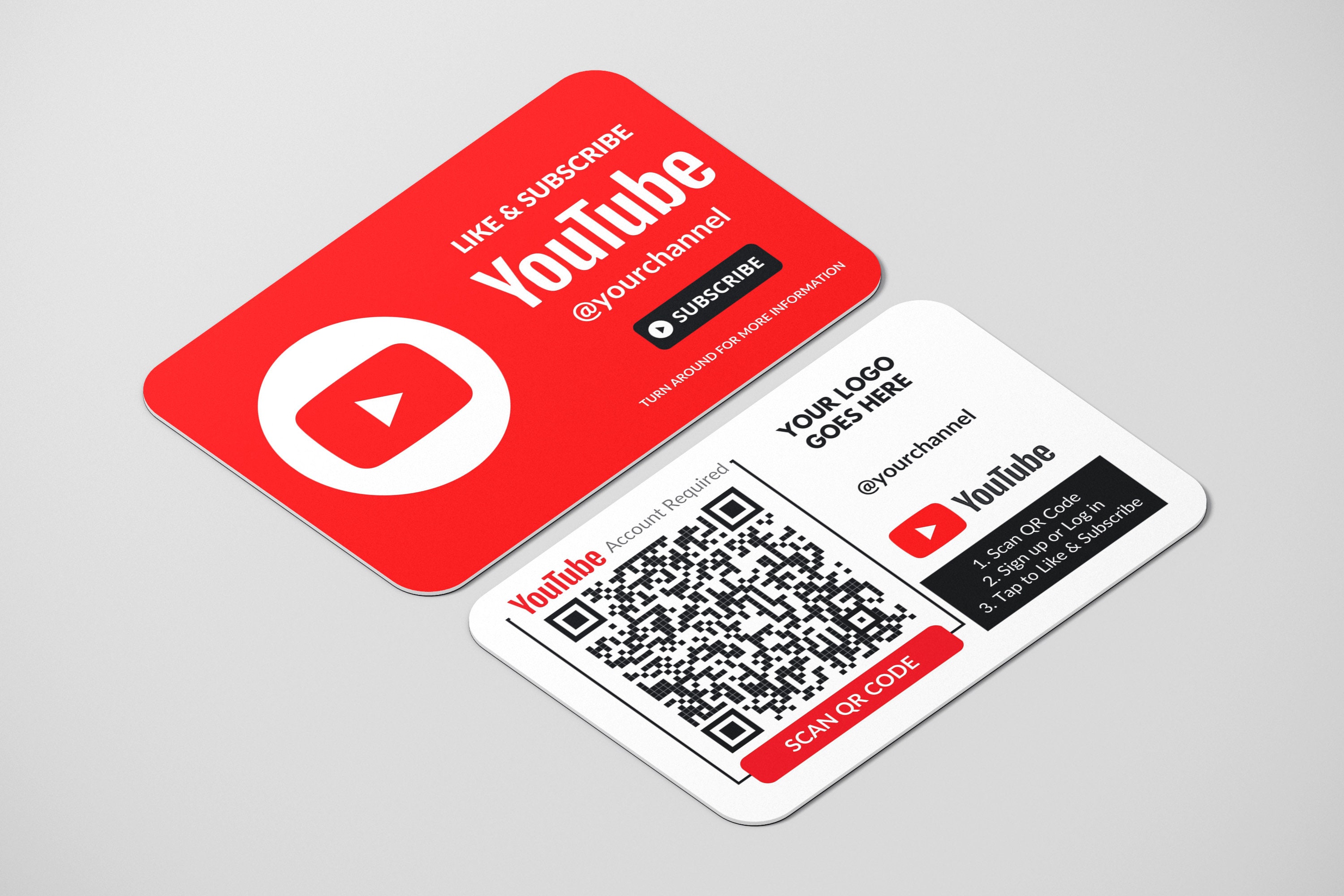 Youtube Business Card Logo QR Code Design Subscribe Cards - Etsy