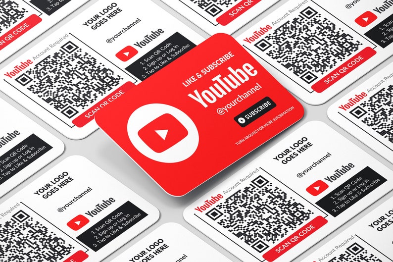 Youtube Business Card Logo QR Code Design Subscribe Cards - Etsy