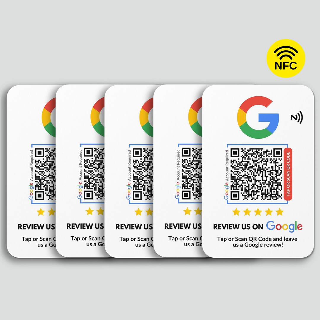 5 NFC Contactless Google Review Cards, Single Sided Card, PVC Feedback ...