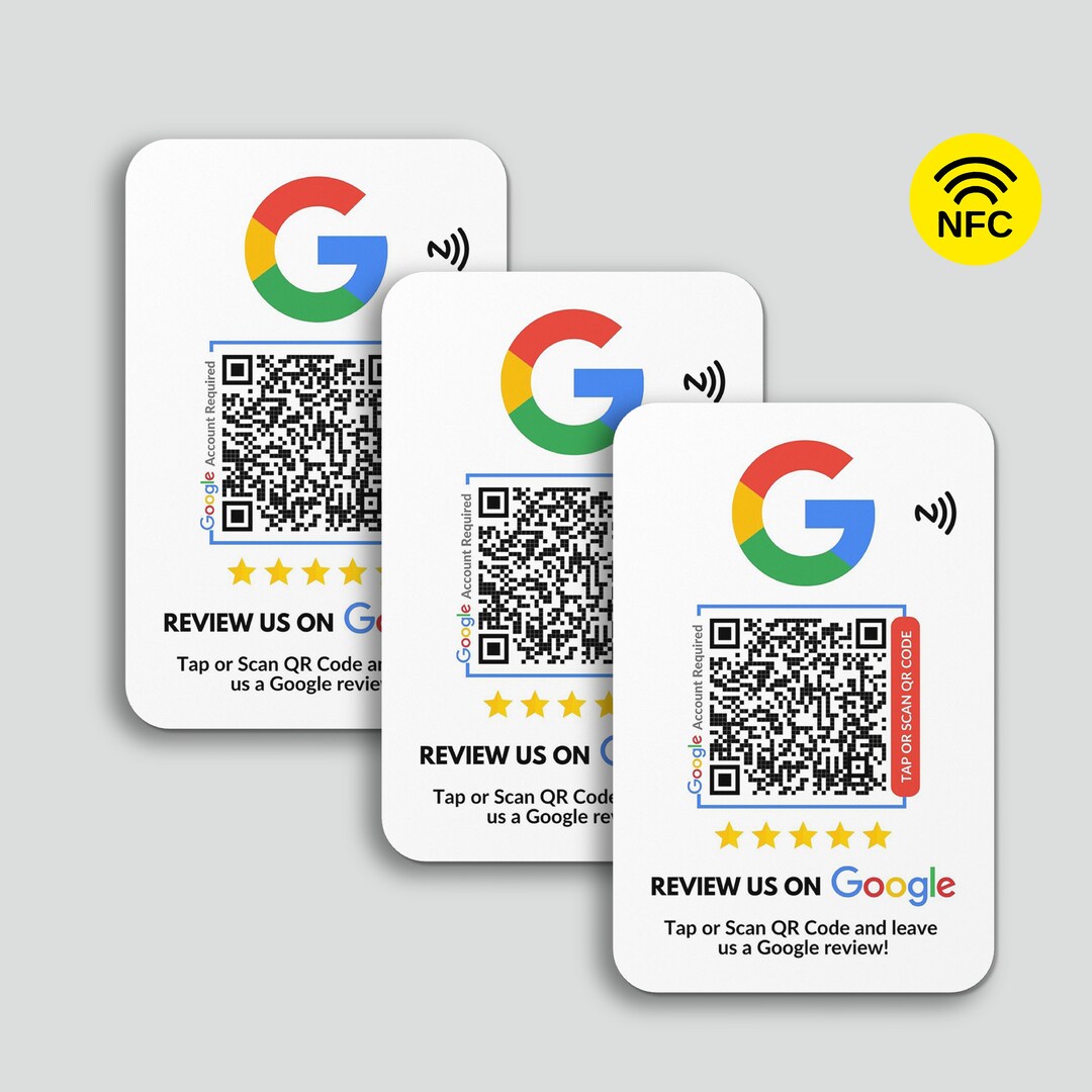 3 NFC Contactless Google Review Cards, Single Sided Card, PVC Feedback ...