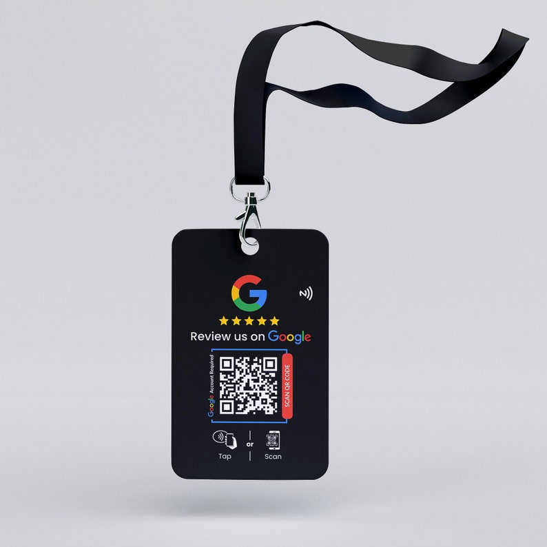 Black NFC Review Cards, Lanyard ID Card, Google Review, PVC Feedback ...