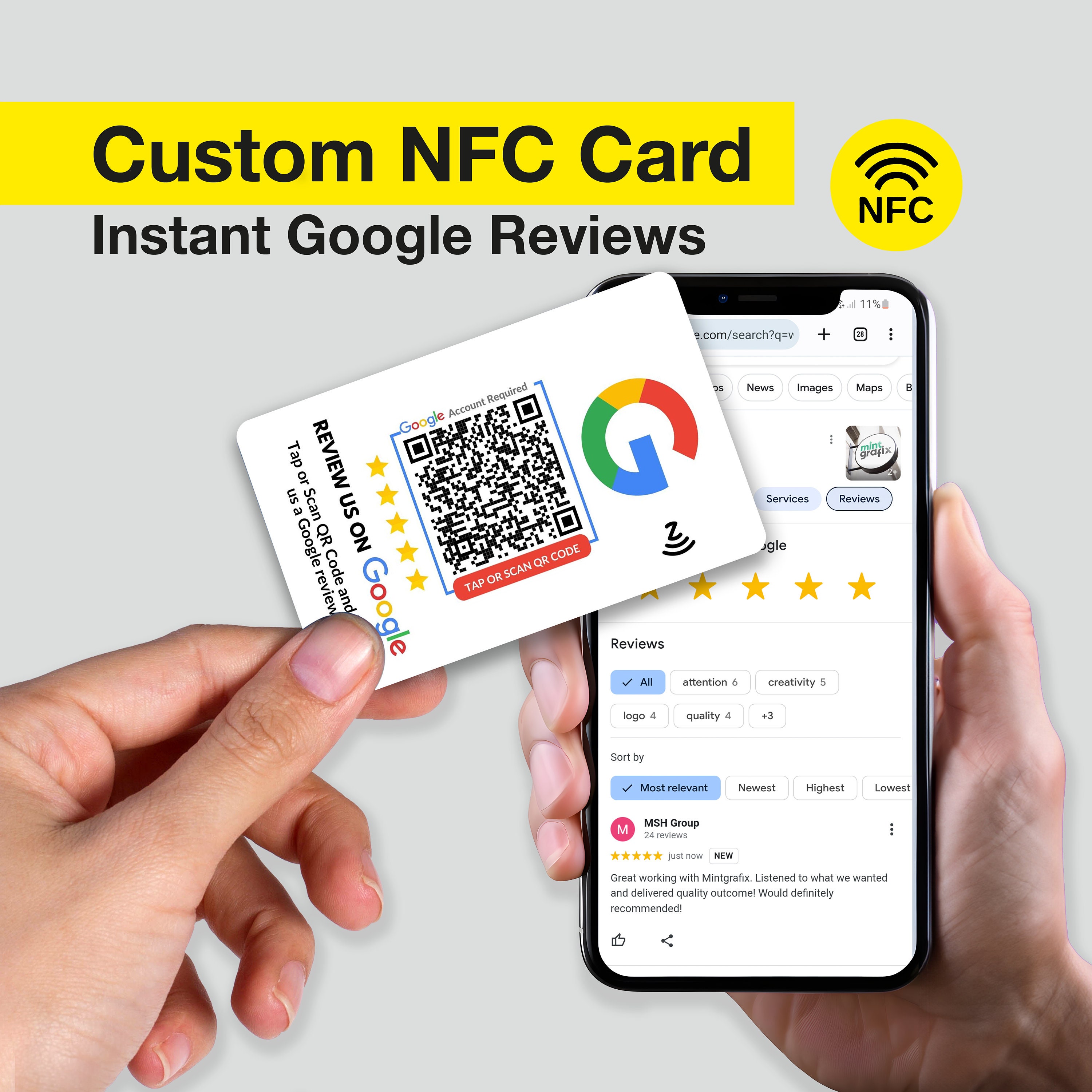 4 NFC Contactless Google Review Cards, Single Sided Card, PVC Feedback ...