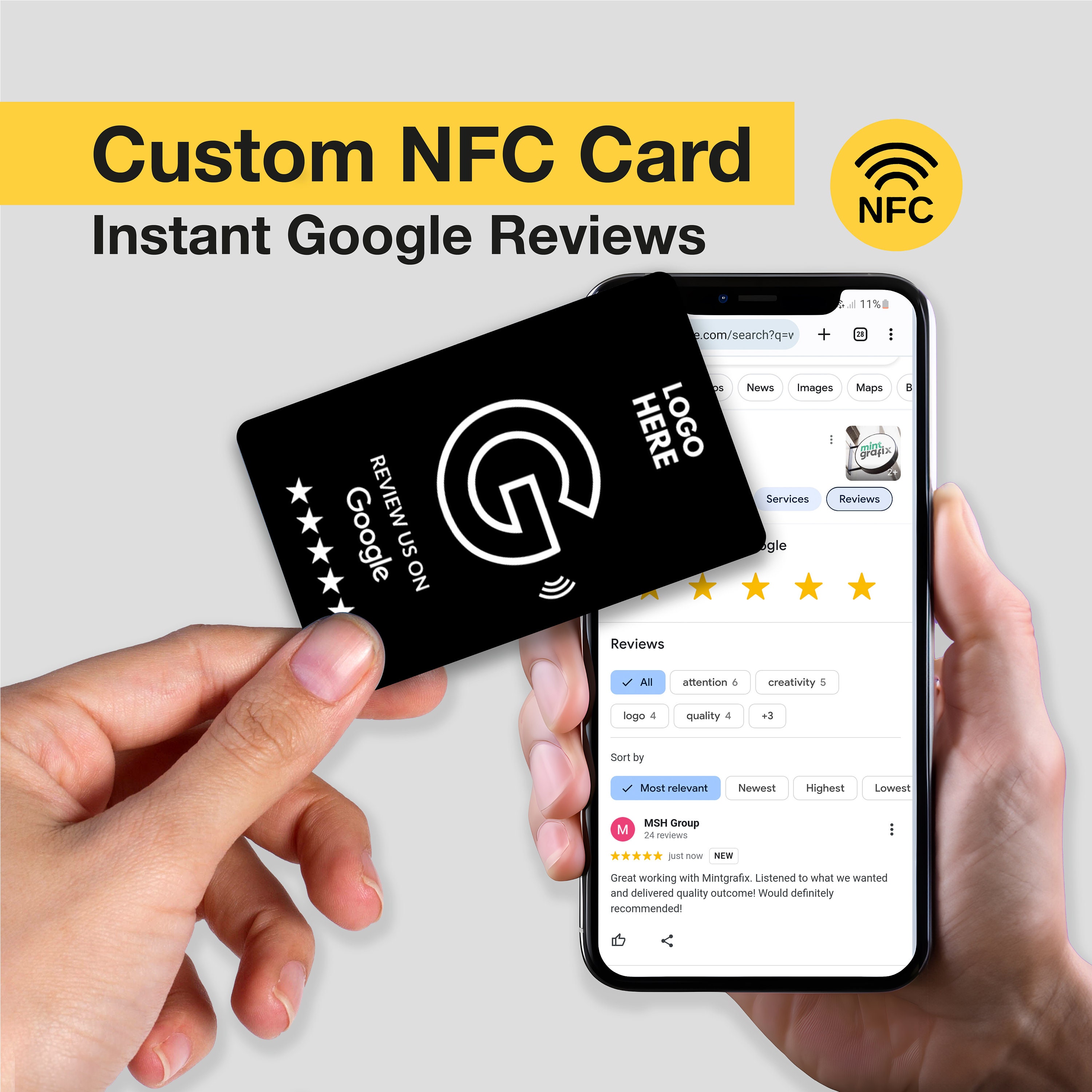 NFC Card Google Review Cards, Custom Design, Tap Review Card, Increase ...