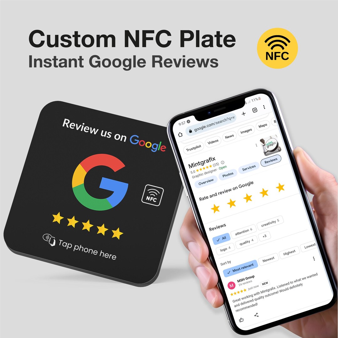 Black Google Review NFC Plate Stand, Table Plate, Boost Your Google ...