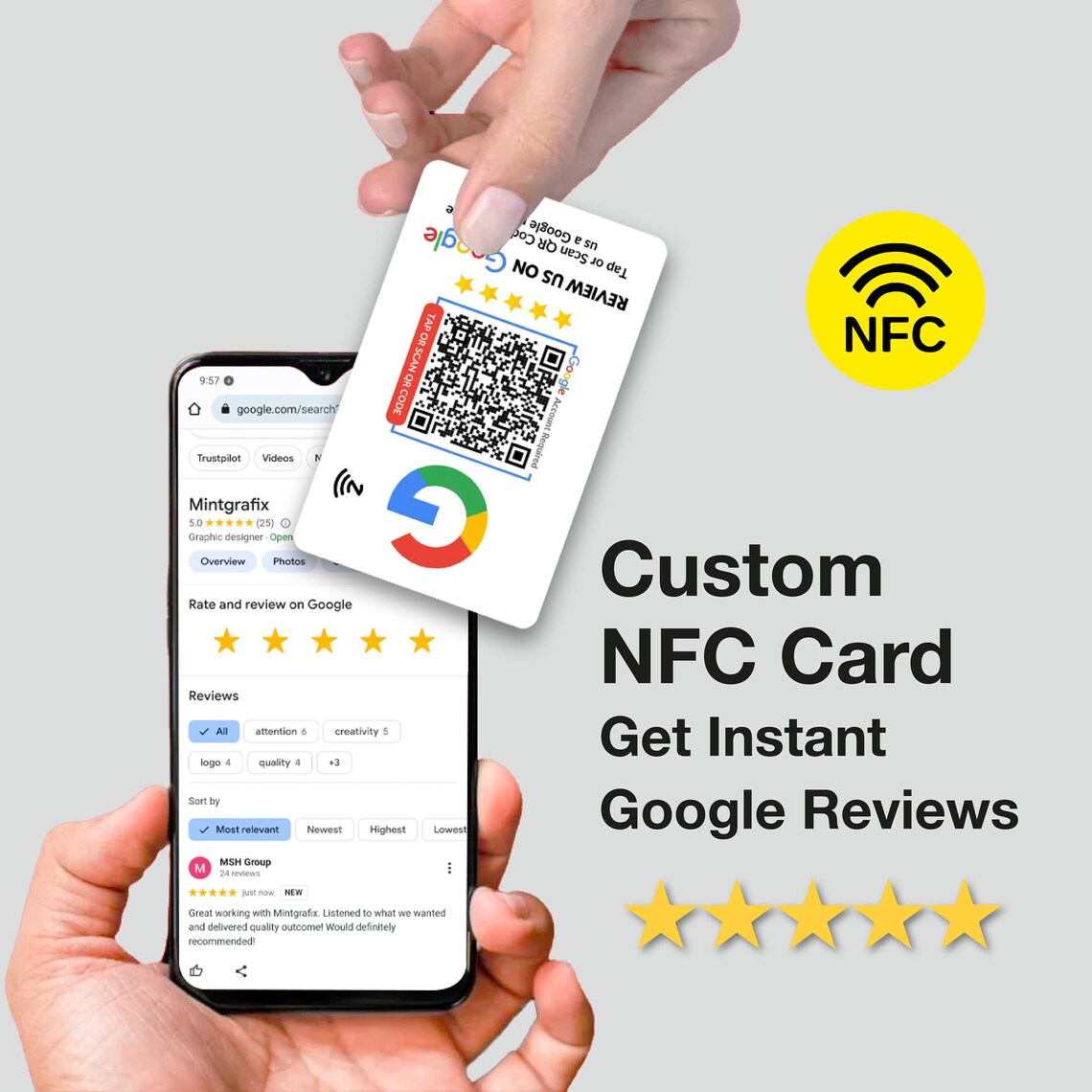 4 NFC Contactless Google Review Cards Single Sided Card PVC - Etsy