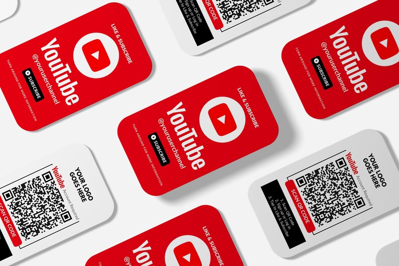 Youtube Business Card Logo QR Code Design Subscribe Cards - Etsy