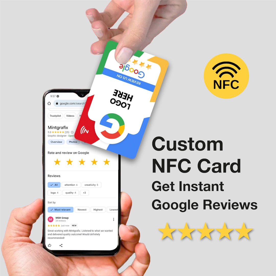 NFC Card Google Review Cards, Custom Design, Tap Review Card, Increase ...