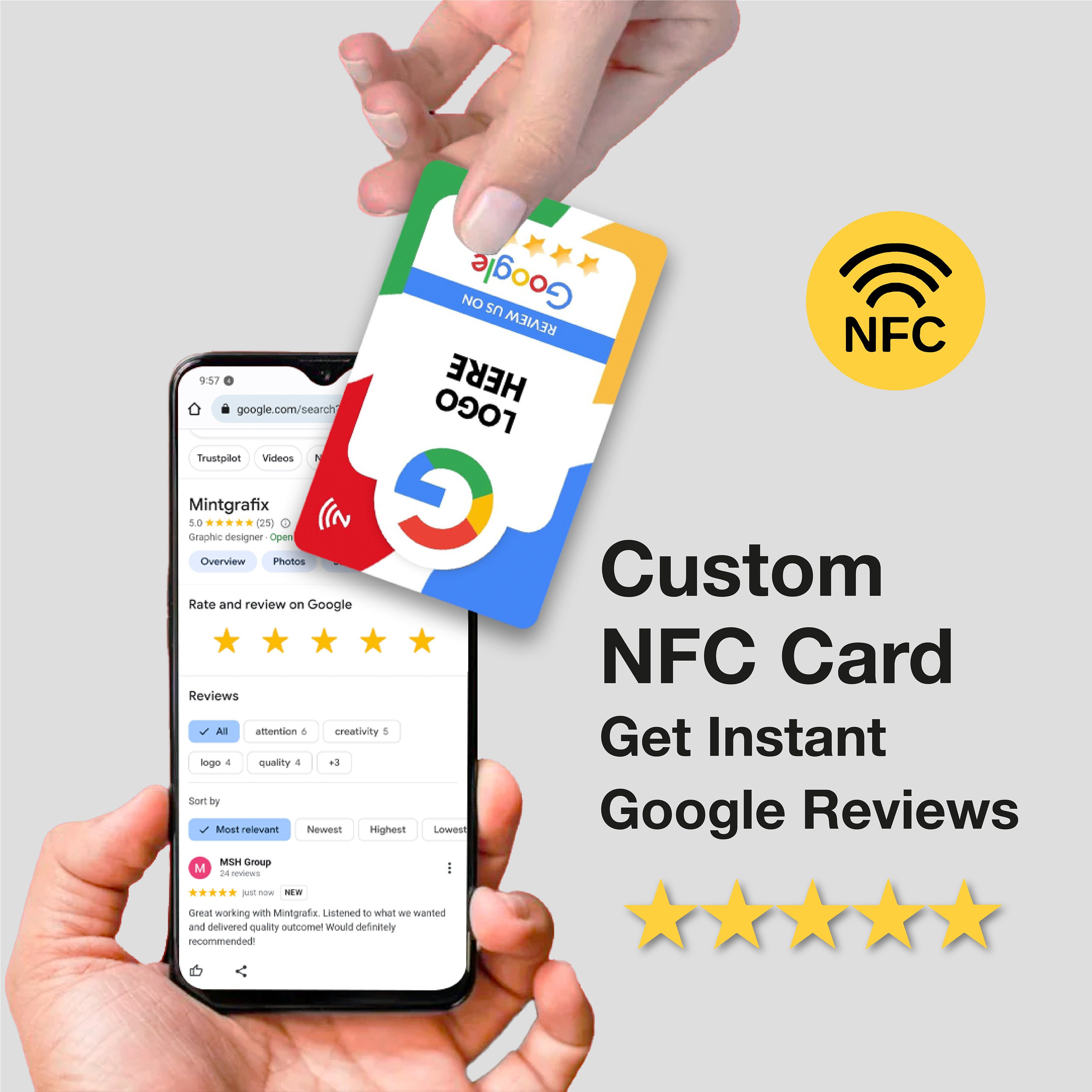 NFC Card Google Review Cards, Custom Design, Tap Review Card, Increase ...