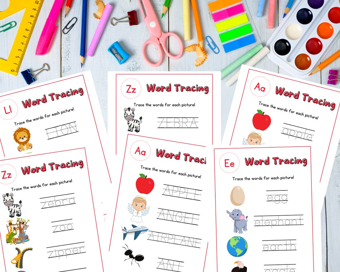 Preschool Word and Letter Alphabet Tracing Worksheet - All 26 Letters ...