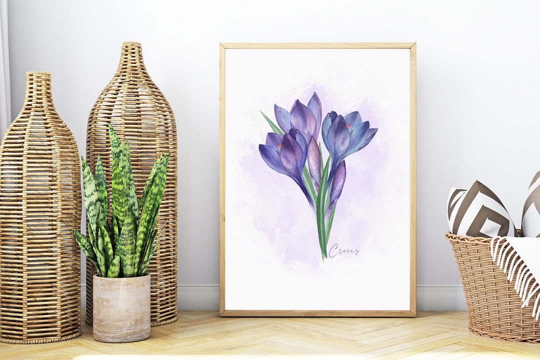 Crocus Floral Artwork, Botanical Wall Art, Flower Print, Instant ...