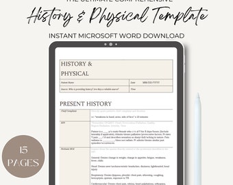 History & Physical Exam Template - Printable and Editable Versions - Etsy
