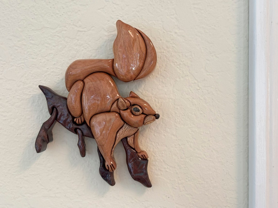 Wood Wall Art, Wooden Decor, Intarsia Squirrel, One of a Kind Gift! - Etsy