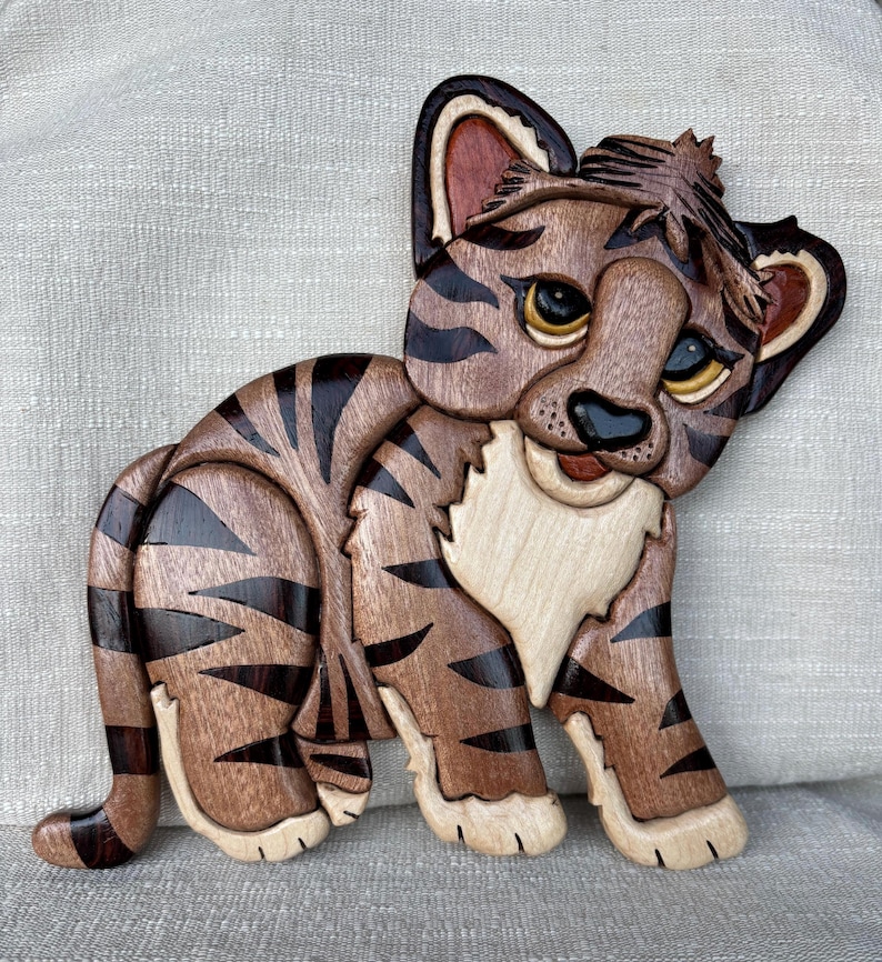 Wooden Wall Art, Tiger Cub Intarsia, Wood Wall Decor, Handmade Unique ...