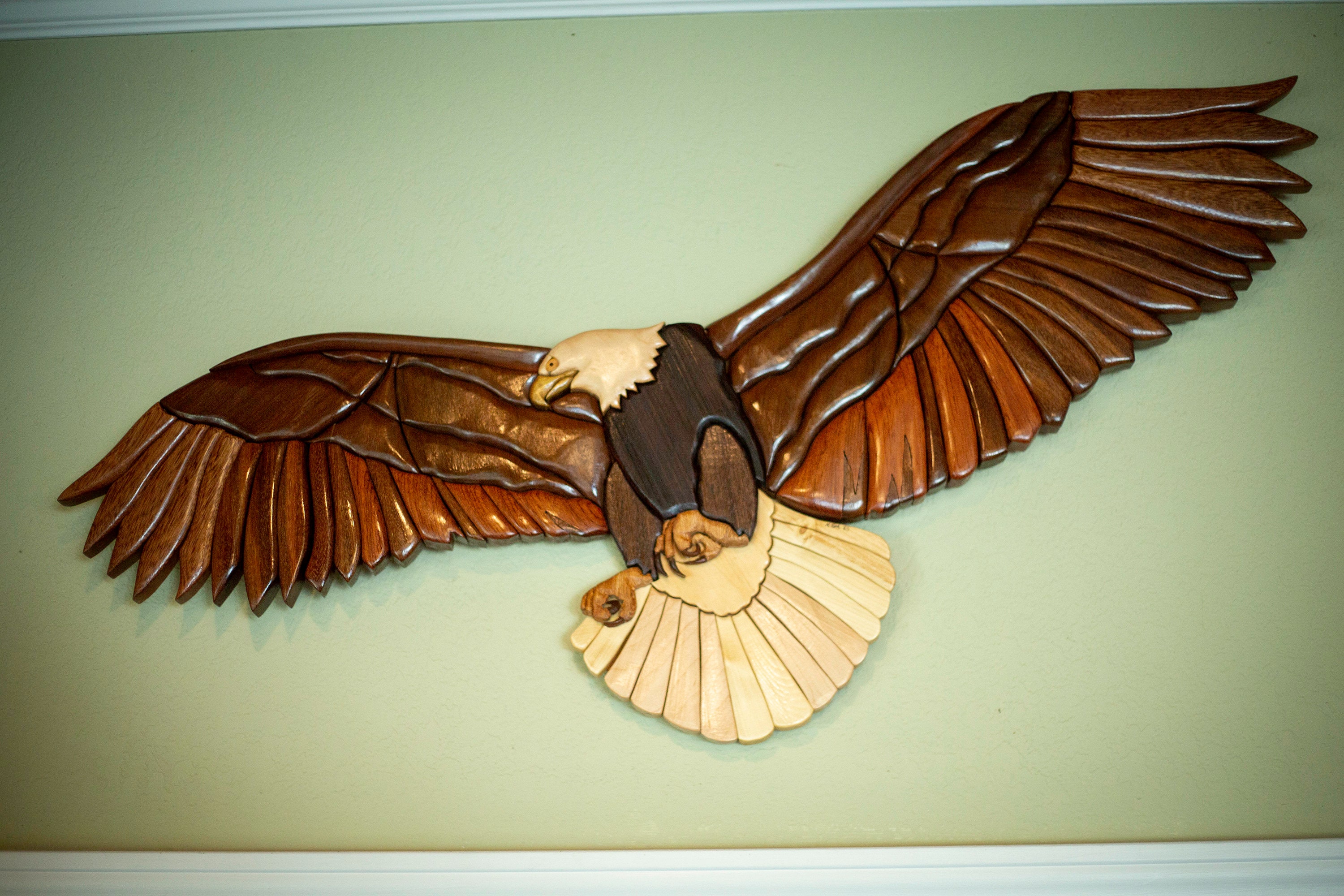 Large Wooden Wall Art This Wood Eagle Intarsia is a Stunning Hanging Wood Art Piece for Your ...