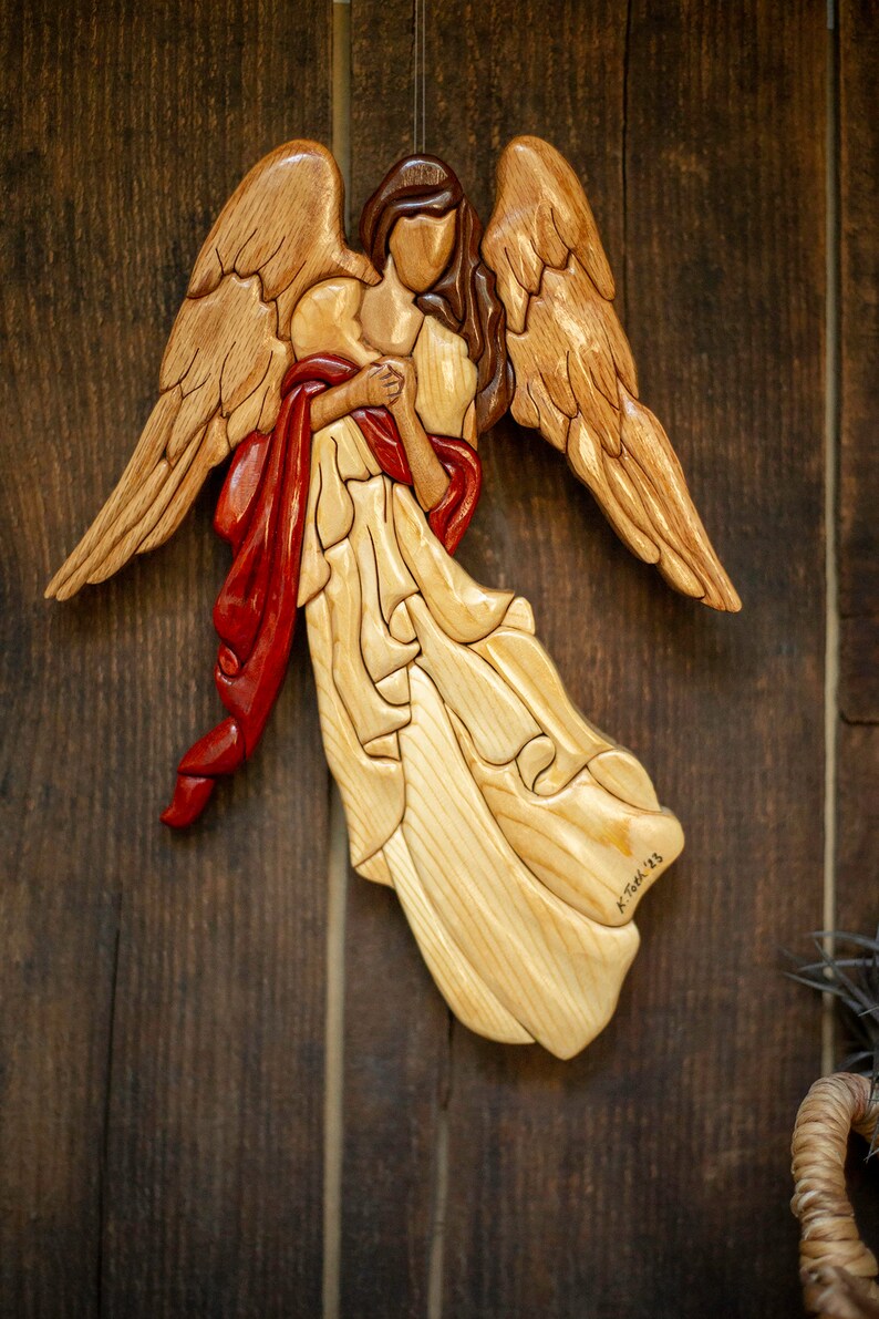 Wooden Wall Art, Handmade Gift, Angel Intarsia. Beautiful Angel Wall ...
