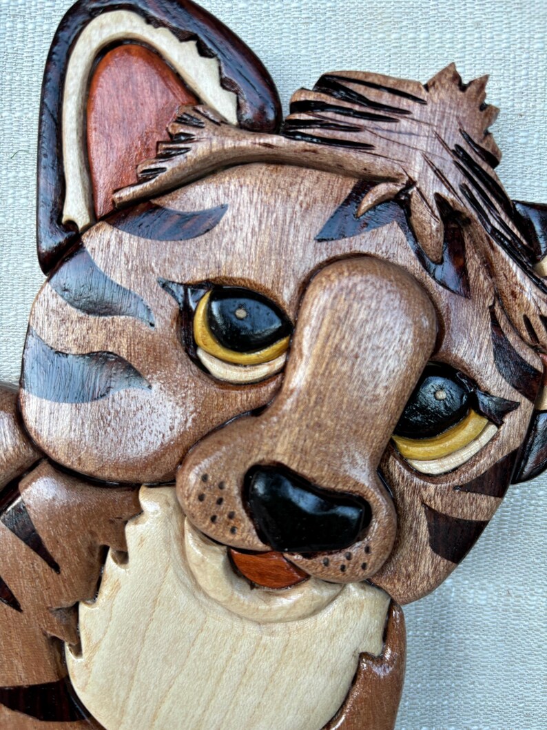 Handmade Wooden Tiger Cub Wall Art: Intarsia Wood Decor - Etsy