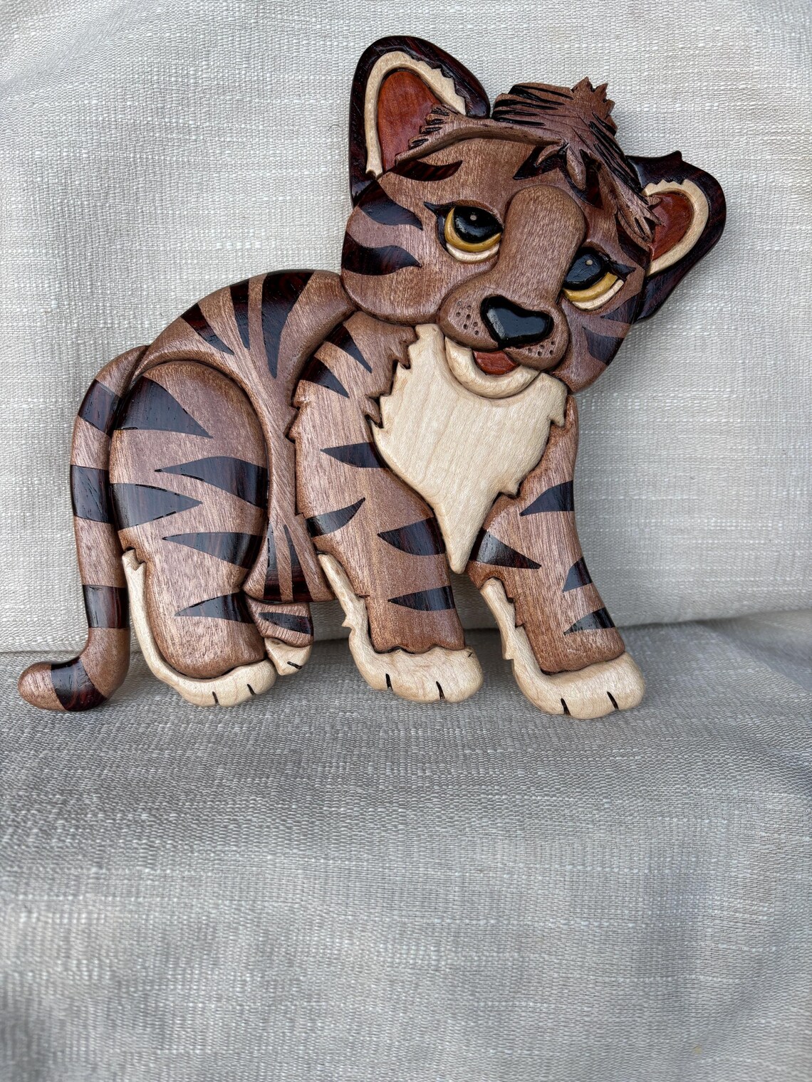 Wooden Wall Art, Tiger Cub Intarsia, Wood Wall Decor, Handmade Unique ...