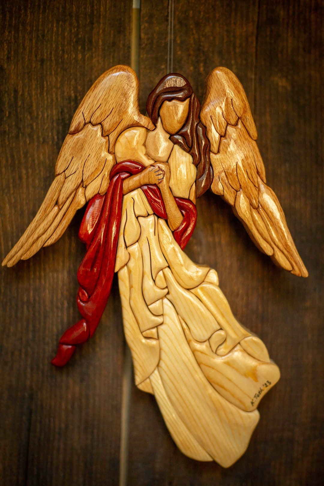 Wooden Wall Art, Handmade Gift, Angel Intarsia. Beautiful Angel Wall ...