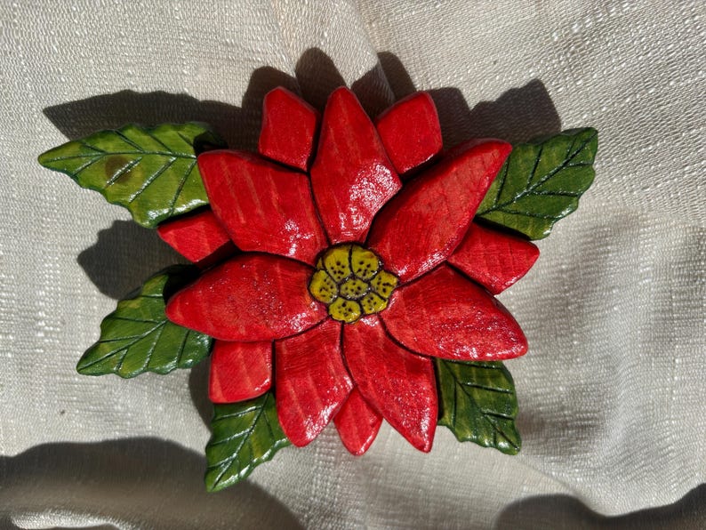Intarsia Wood Poinsettia Christmas Magnet, Handmade Holiday Decor - Etsy