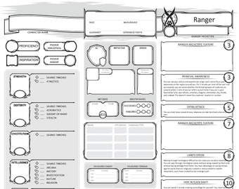 Ranger Character Sheet Pdf - Etsy