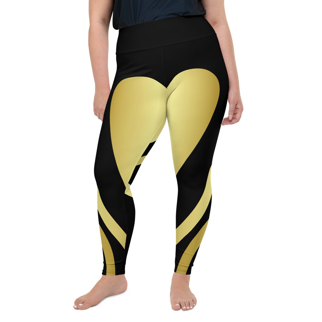 PLUS SIZE Gold and Black Heart Shaped Plus Sizze Leggings With Buttery ...