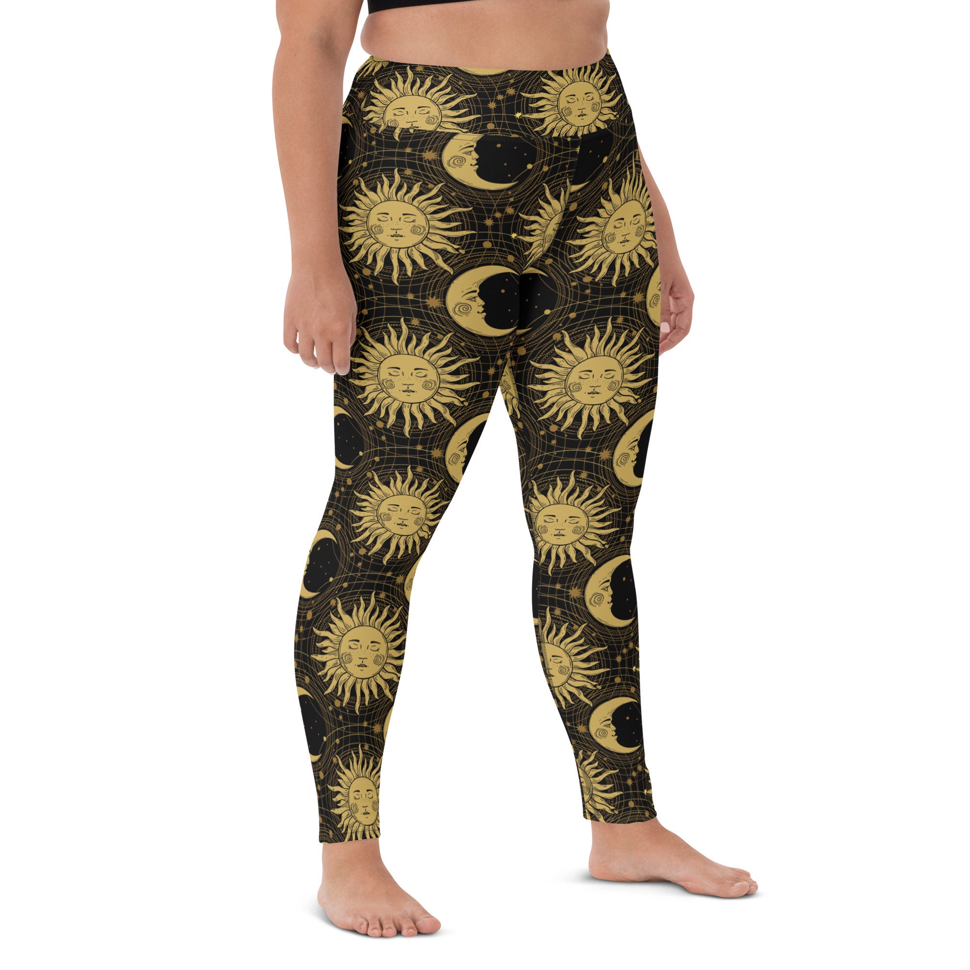 Night & Day Sun and Crescent Moon Pattern Yoga Leggings With Raised ...