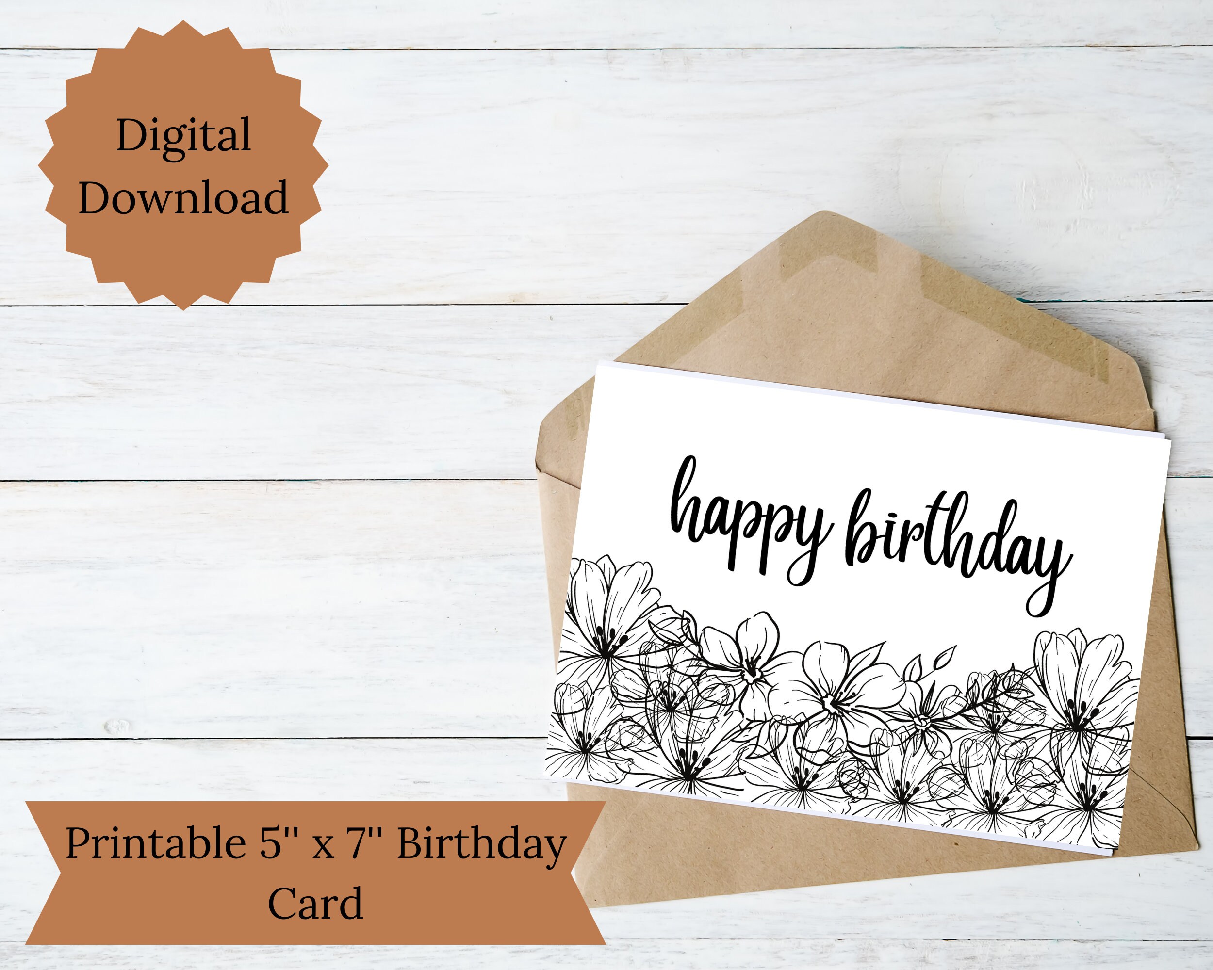 Printable Happy Birthday Card Simple Happy Birthday Card Cursive ...