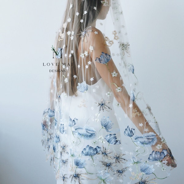 Floral Embroidered Veil - Etsy