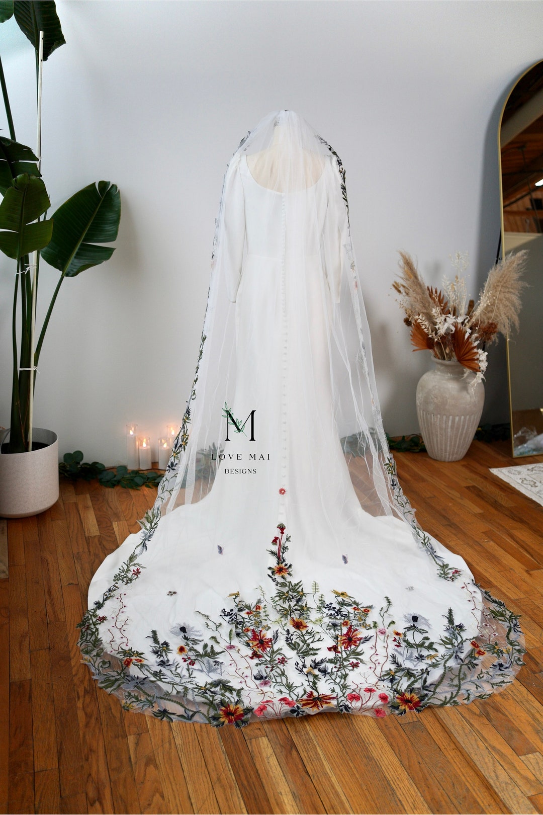 Ayana Floral Wedding Veil / Wildflower Veil , Floral Lace, Veil With ...