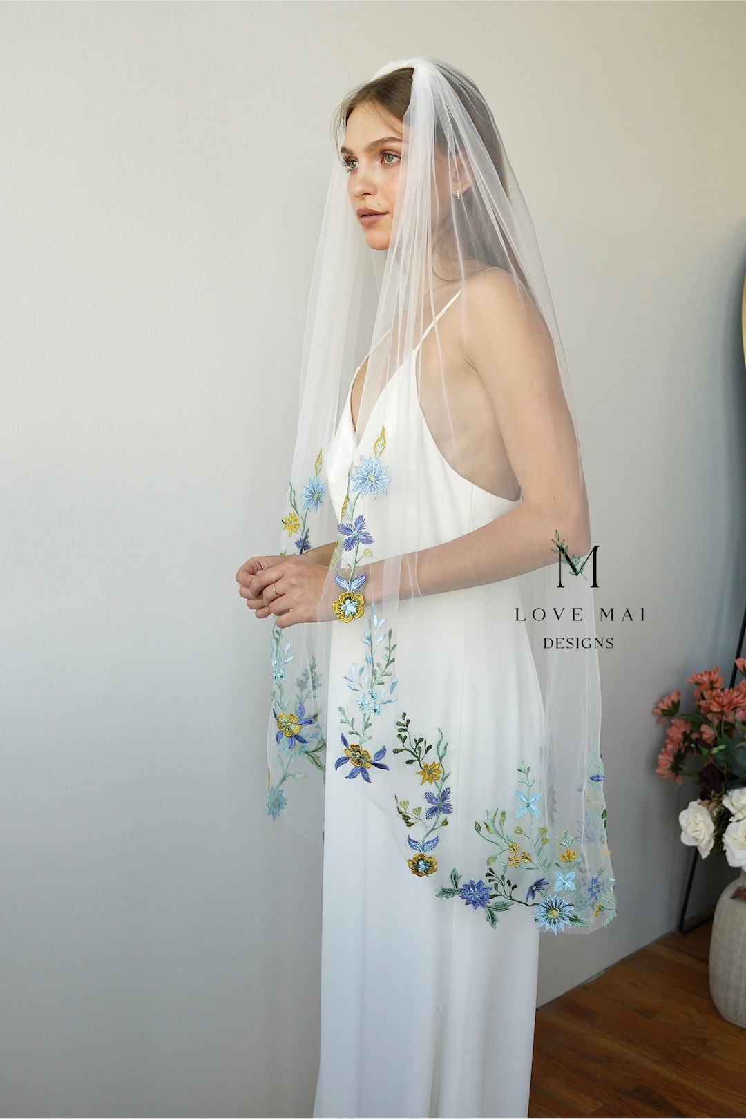 Cliantha in Love - Floral Wedding Veil / Wildflower Veil , Floral Veil ...