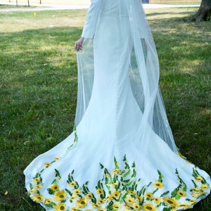 Sunflower - Sunflower Veil, Floral Embroidery Bridal Veil, Yellow ...