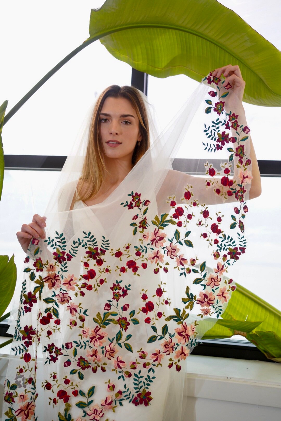 Maeve Jewel Tone Flower Veil Embroidered Flower Veil - Etsy